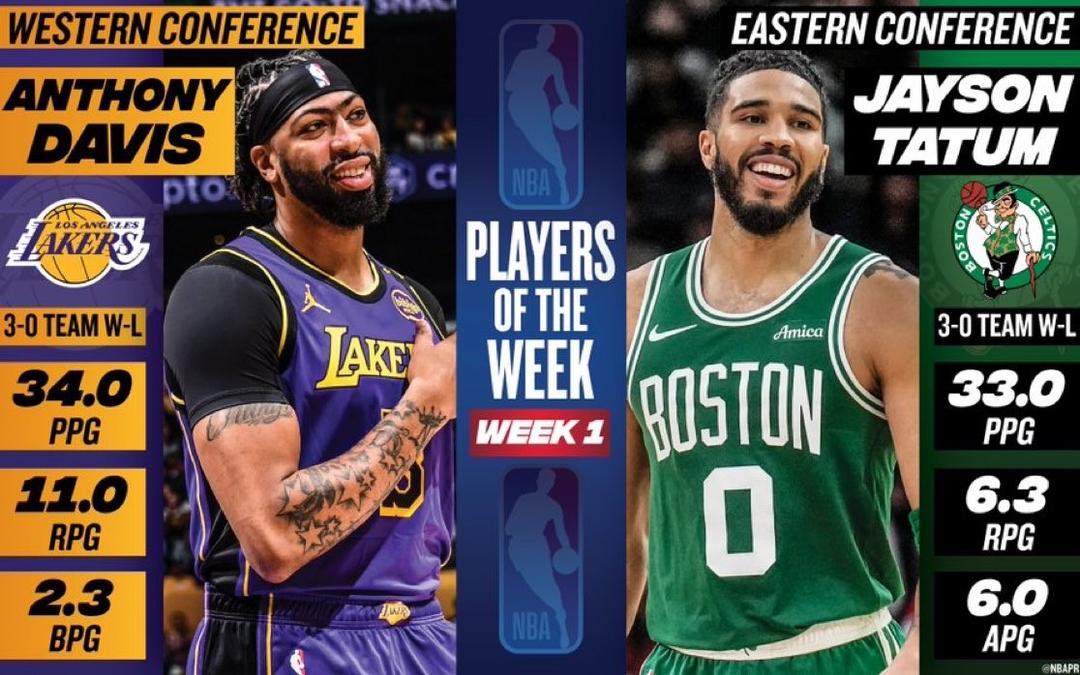 Anthony Davis et Jayson Tatum élus joueurs de la semaine en NBA